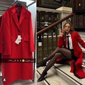 Zara | Jackets & Coats | Zara Red Manteco Wool Coat Zw Collection ...